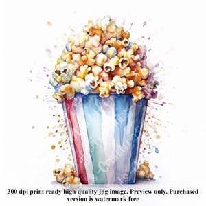32 Watercolor Popcorn Clipart Images With Commercial License - Hand ...