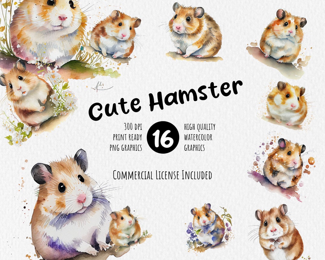 Adorable Fluffy Hamster Watercolor Clipart Set | Small Pet Love | DIY ...