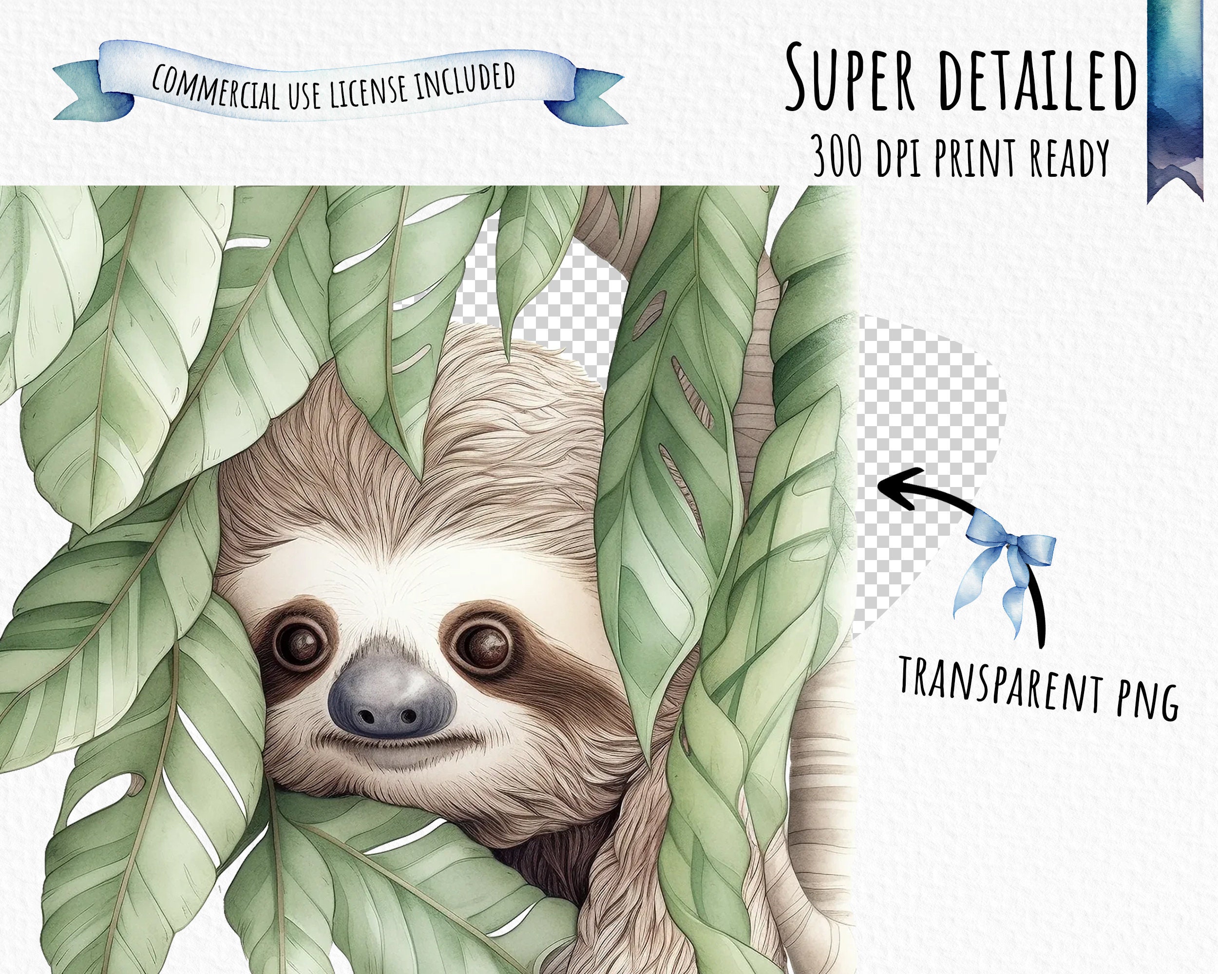 Adorable Watercolor Sloth Clipart Bundle for Crafts and - Etsy
