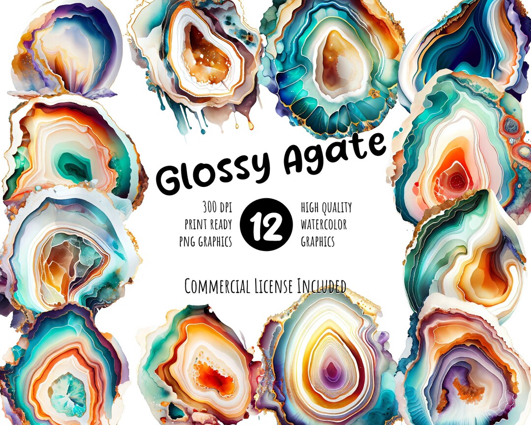 Glossy Agate Watercolor Clipart Set | Colorful Geode Patterns | DIY ...