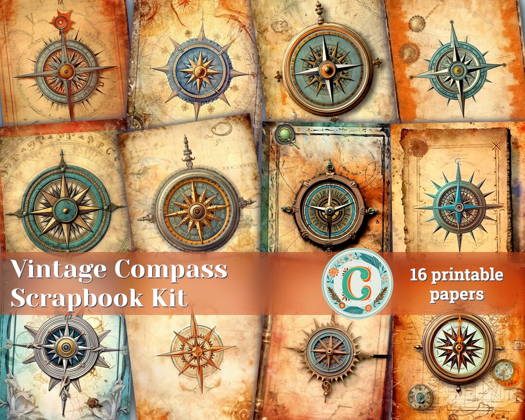 Vintage Scrapbook Wallpaper With Beautiful Compass Pattern Border ...