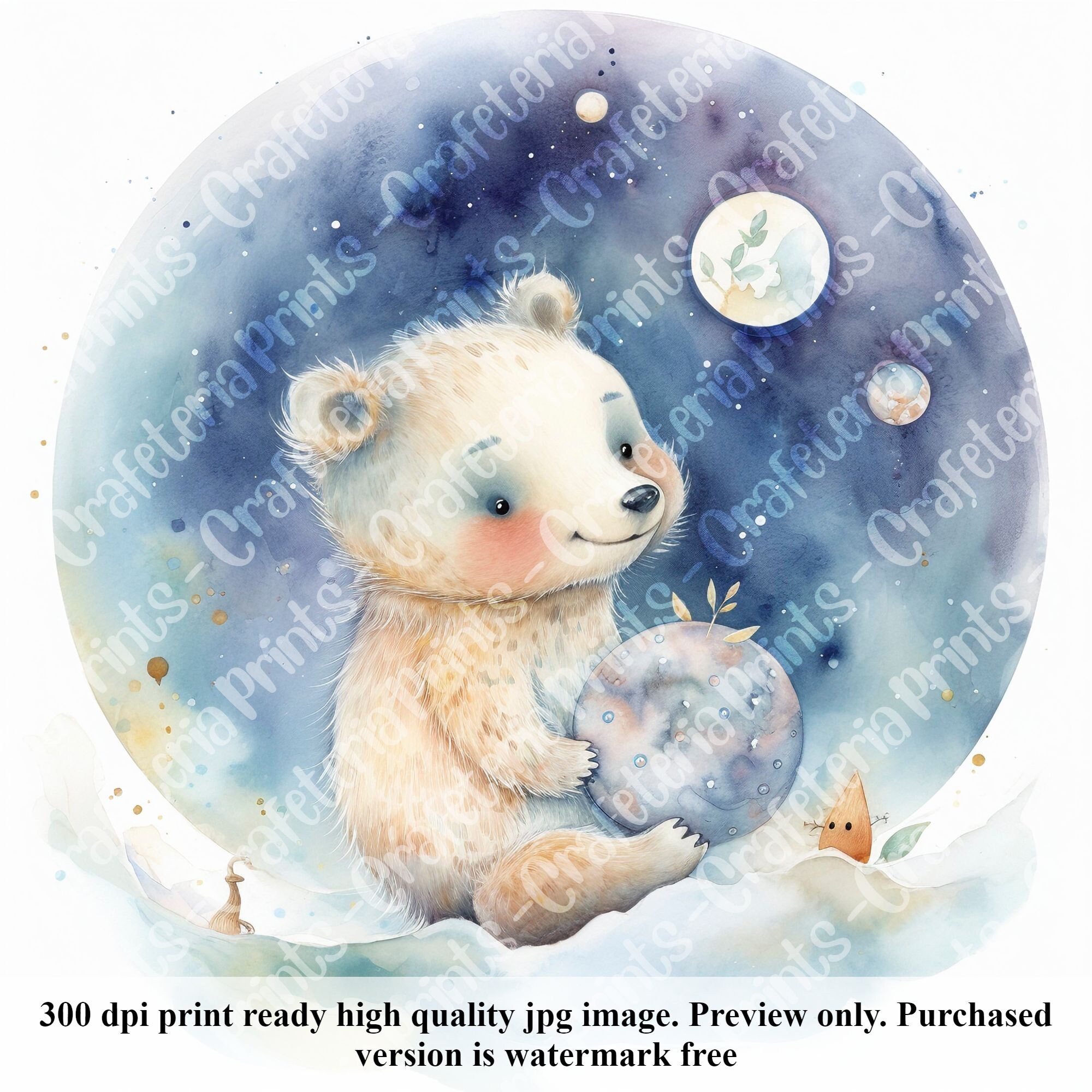 Watercolor Bear and Stars Clipart With 20 JPG Images | Commercial Use ...