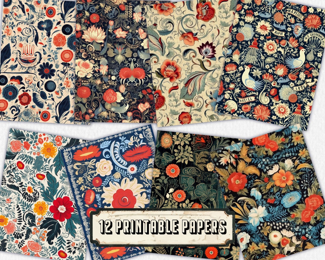 Set of 12 Polish Folk Paper: Digital Lined Vintage Papers for ...