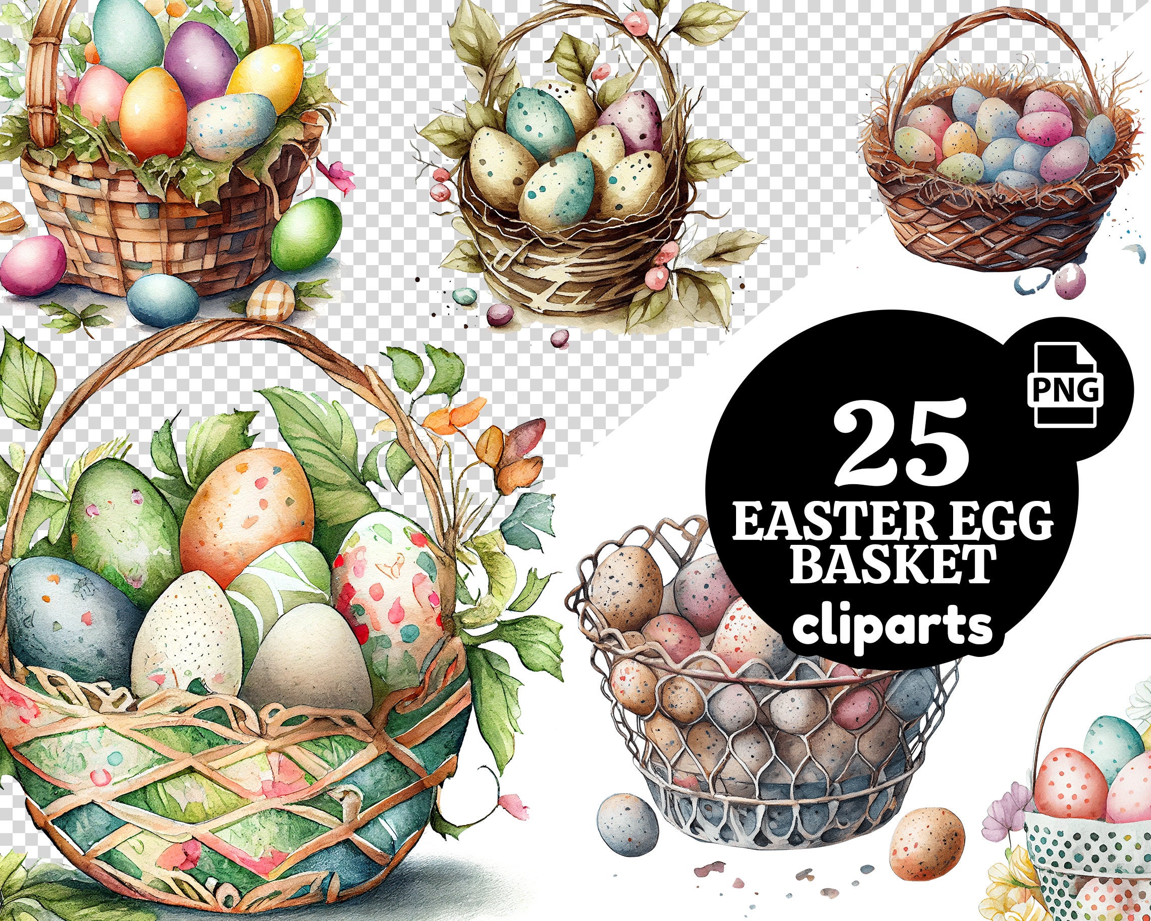 Easter Eggs Basket Clipart Watercolor Easter Eggs Clip Art - Etsy