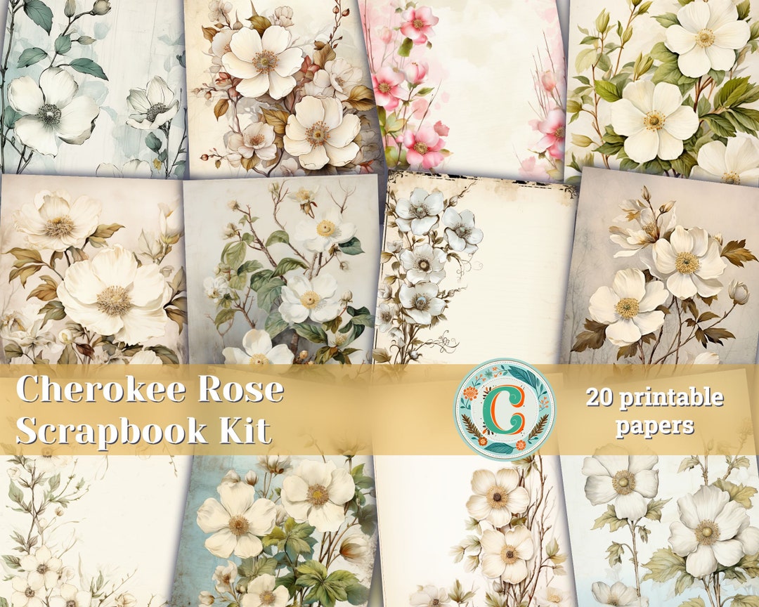 Vintage Scrapbook Wallpaper With Beautiful Cherokee Rose Border ...
