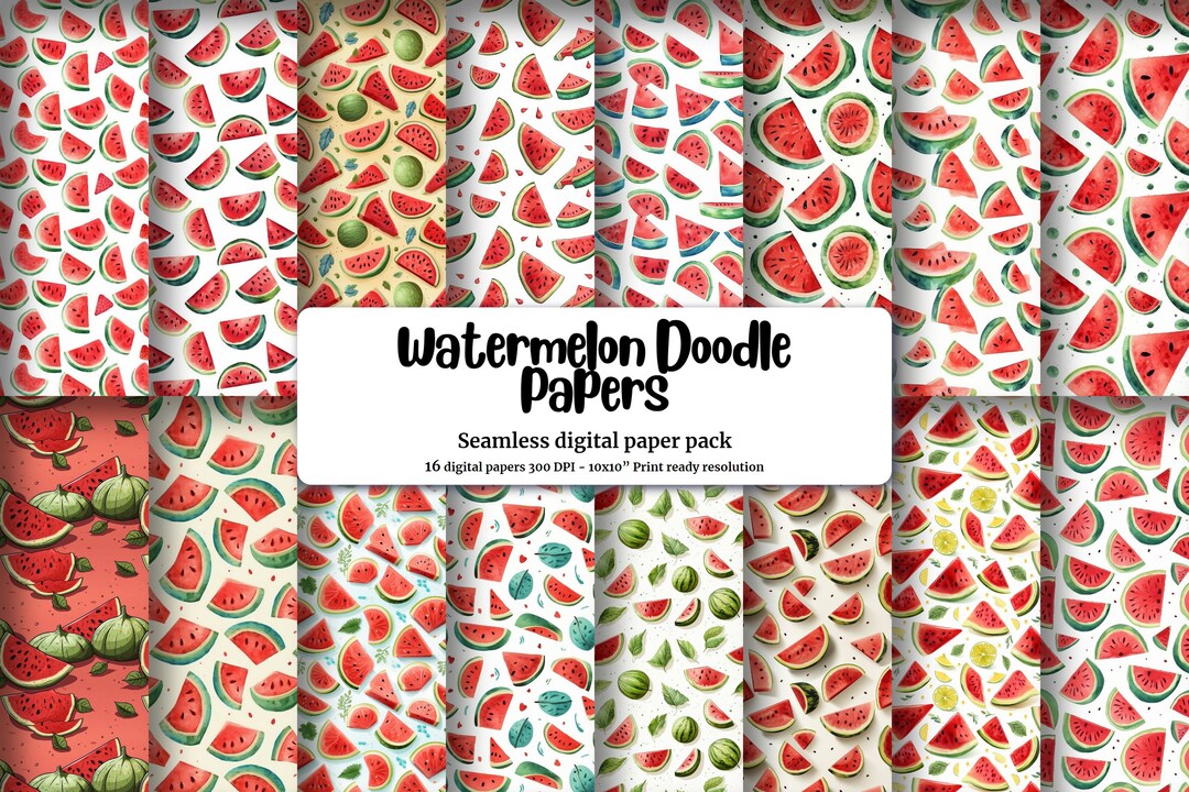 Watermelon Slices Clipart Digital Pattern Paper | Cute Doodle Style ...