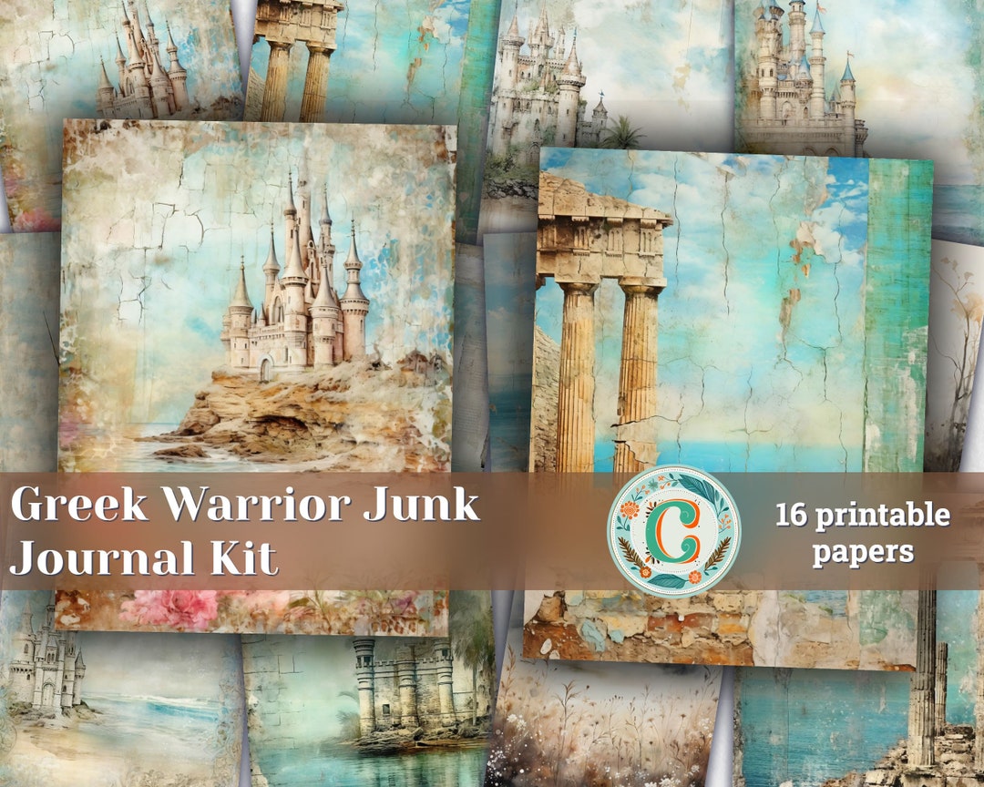 Shabby Chic Scrapbook Paper Set With Ancient Greece and Trojan Warrior ...