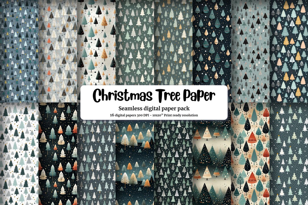 Digital Pattern Paper With Seamless Texture - Cute Christmas Trees on ...