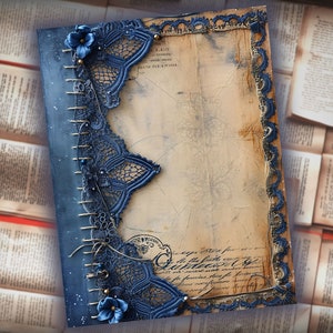 Blue Gothic Lace Border Junk Journal Pages Printable Scrapbooking ...