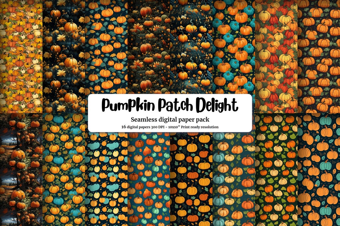 Whimsical Pumpkin Patch Digital Pattern Paper - Seamless Texture for ...