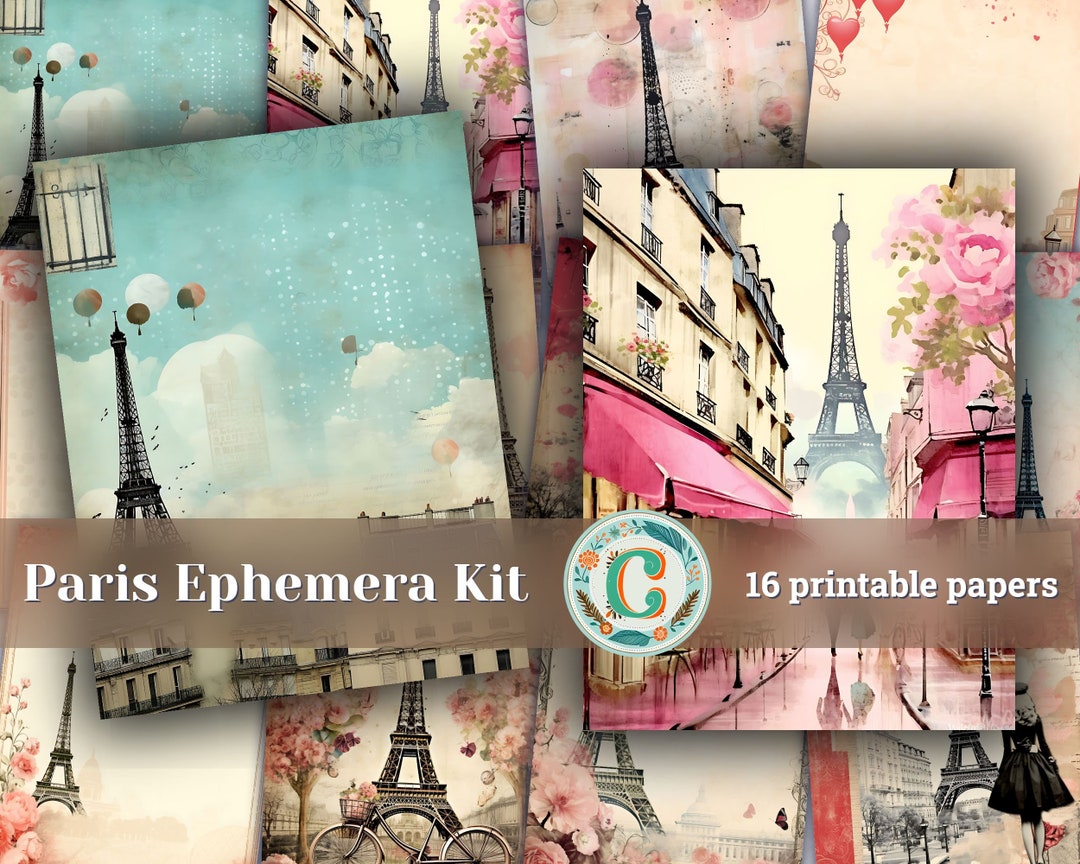 Paris Themed Scrapbook Background Pages Shabby Chic Ephemera for Junk ...
