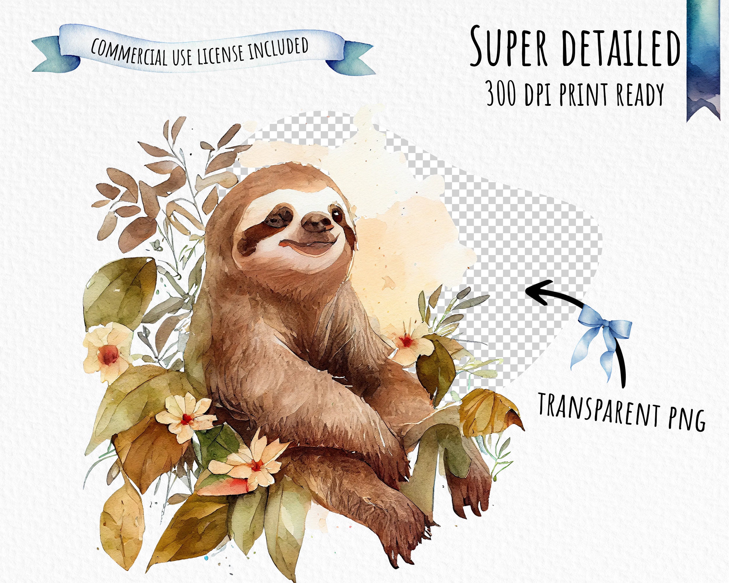 Adorable Watercolor Sloth Clipart Bundle for Crafts and - Etsy