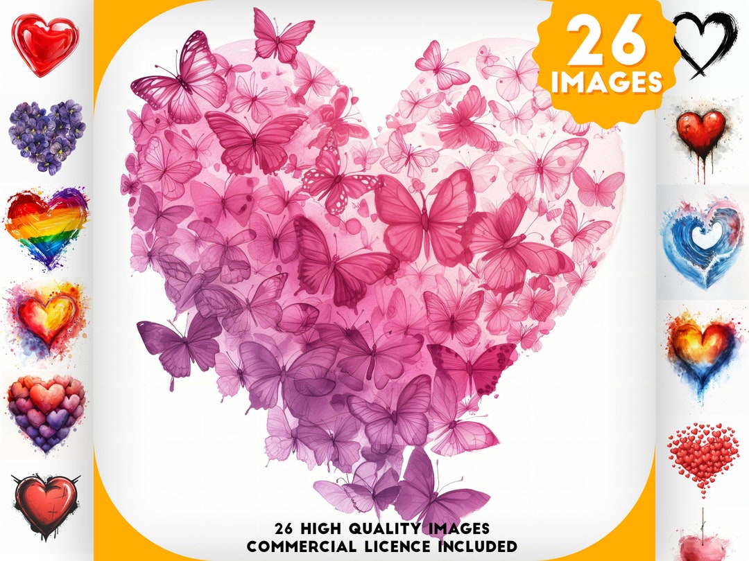 Watercolor Heart Clipart Bundle Instant Download Digital Clipart PNG ...