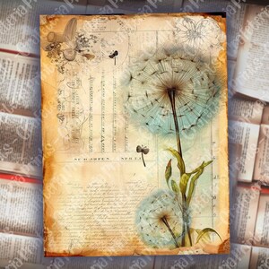 Digital Vintage Dandelions Lined Papers | Scrapbooking, Invitations ...