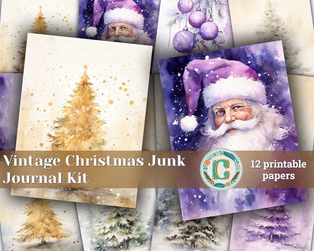 Vintage Christmas Tree Clipart Glitter Gold on Cream Watercolor ...