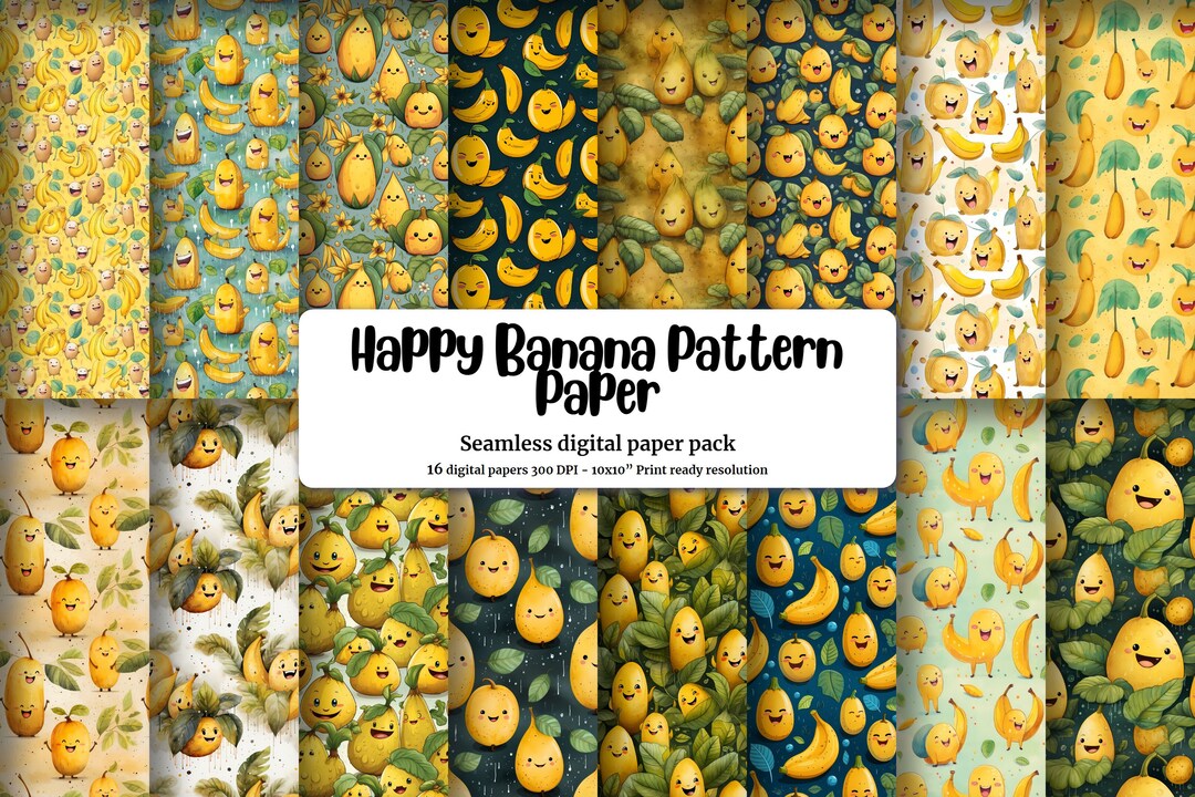 Colorful Cartoon Happy Banana Digital Paper Seamless Texture - Instant ...