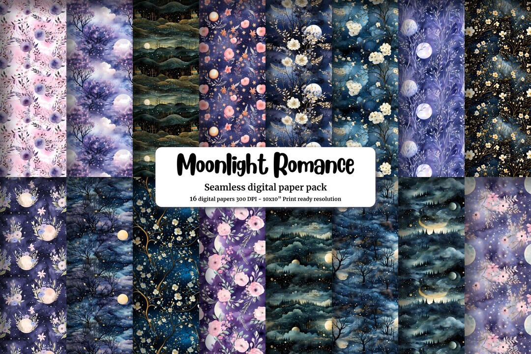 Romantic Moonlight Digital Paper, Seamless Texture for Crafts ...