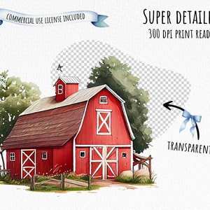 Watercolor Clipart of Red Farm Barn Rustic Country Digital Graphics ...