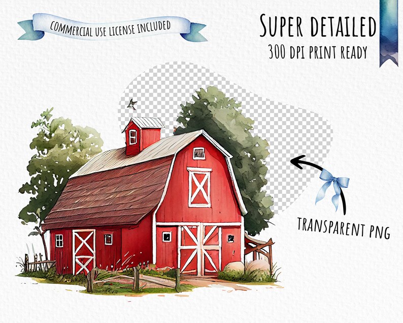 Watercolor Clipart of Red Farm Barn Rustic Country Digital - Etsy