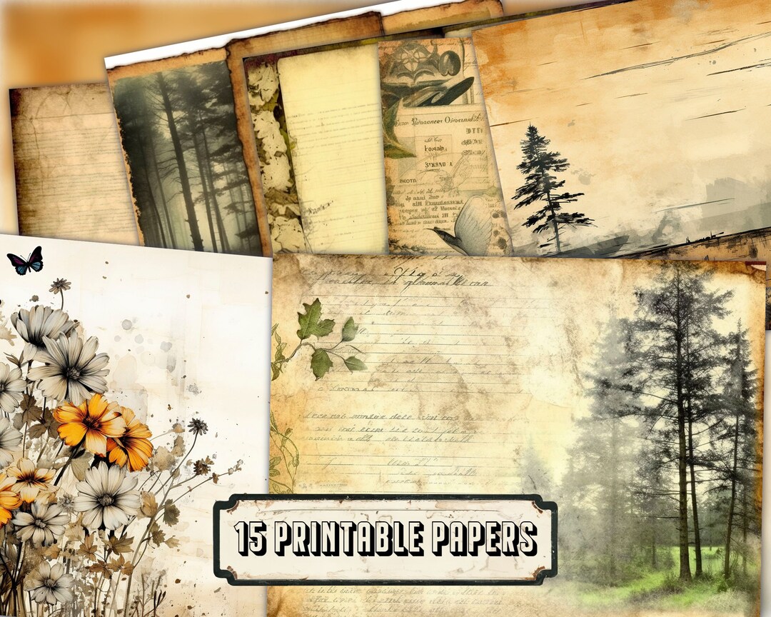Forest Junk Journal Printable Papers, Vintage Trees Collage Sheets ...