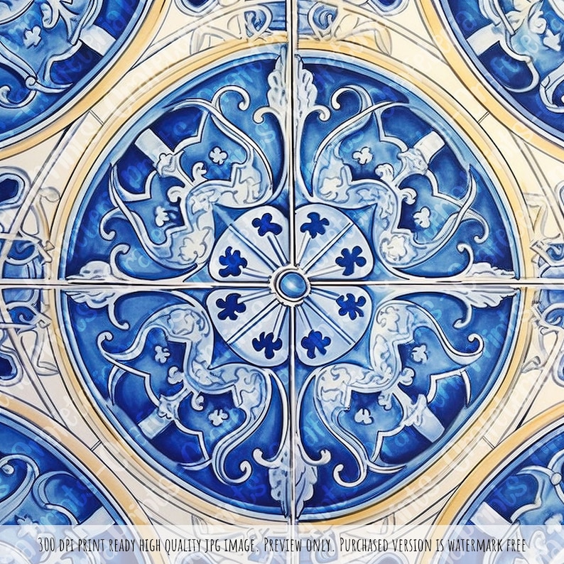 Handpainted Azulejo Watercolor Clipart 24 Blue Tiles Design - Etsy