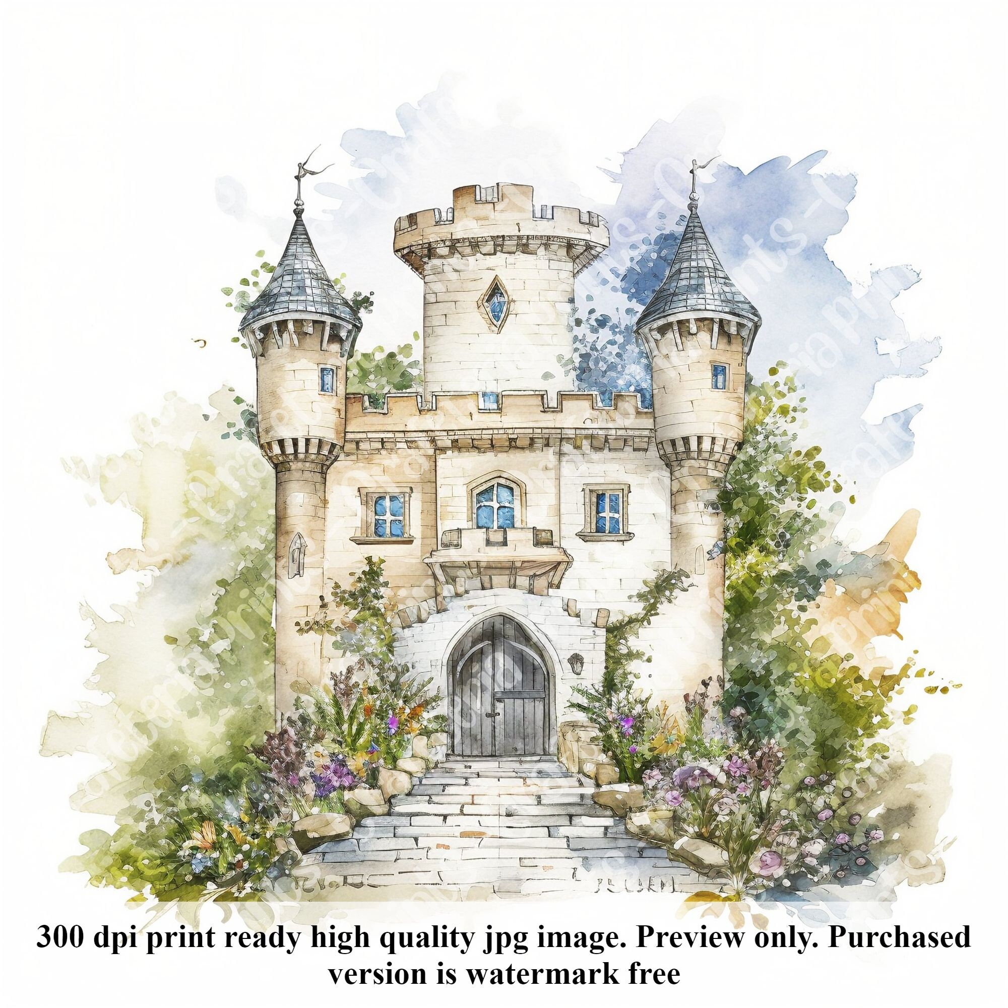 Watercolor Fairy-tale Town Clipart Set 23 JPG Images With - Etsy