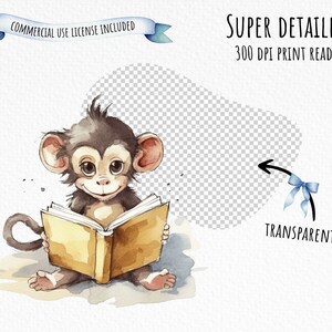 20 Watercolor PNG Illustrations of Reading Animals Commercial License ...