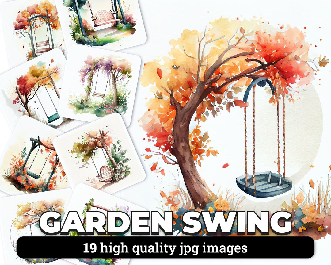 Watercolor Garden Swing Clipart | All Seasons | 19 Images | Commercial ...