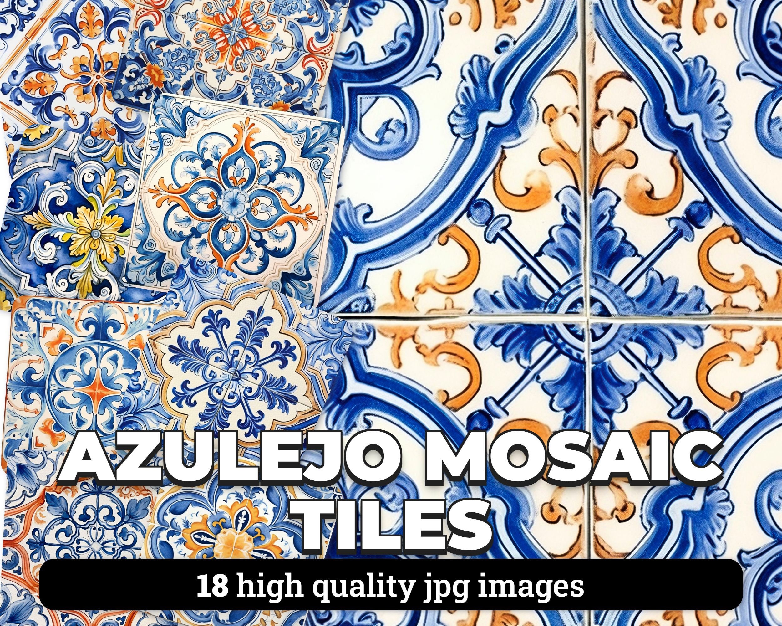 Watercolor Clipart Mixed-colors-azulejo-tiles JPG Images 18 - Etsy