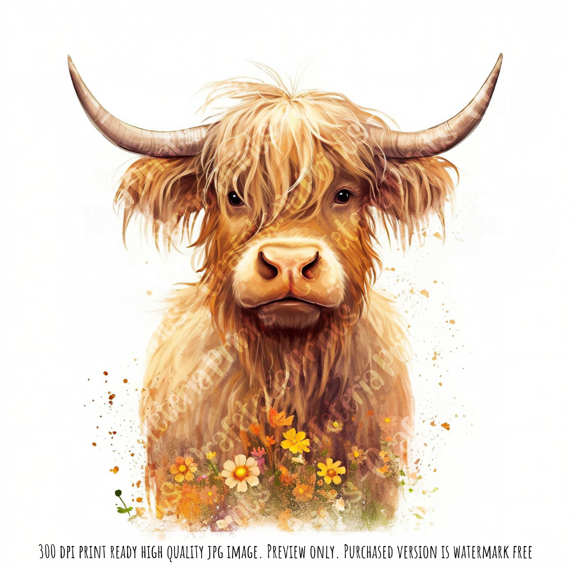 Watercolor Highland Cow Clipart Images 20 Commercial License - Etsy