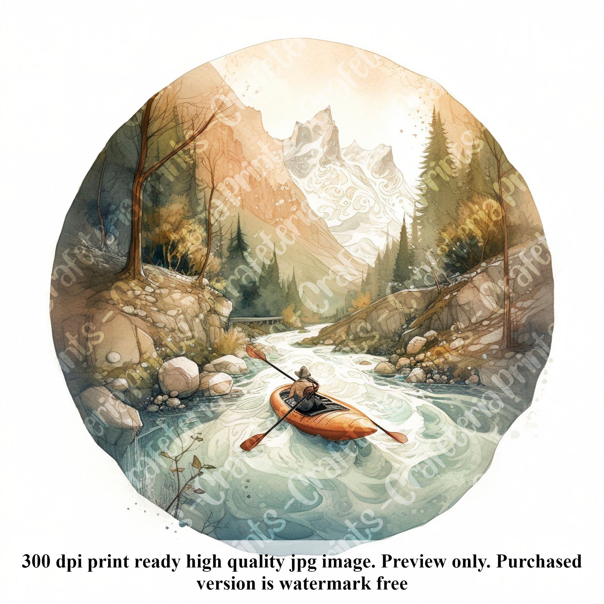 Kayaking Watercolor Clipart Images Commercial License - Etsy