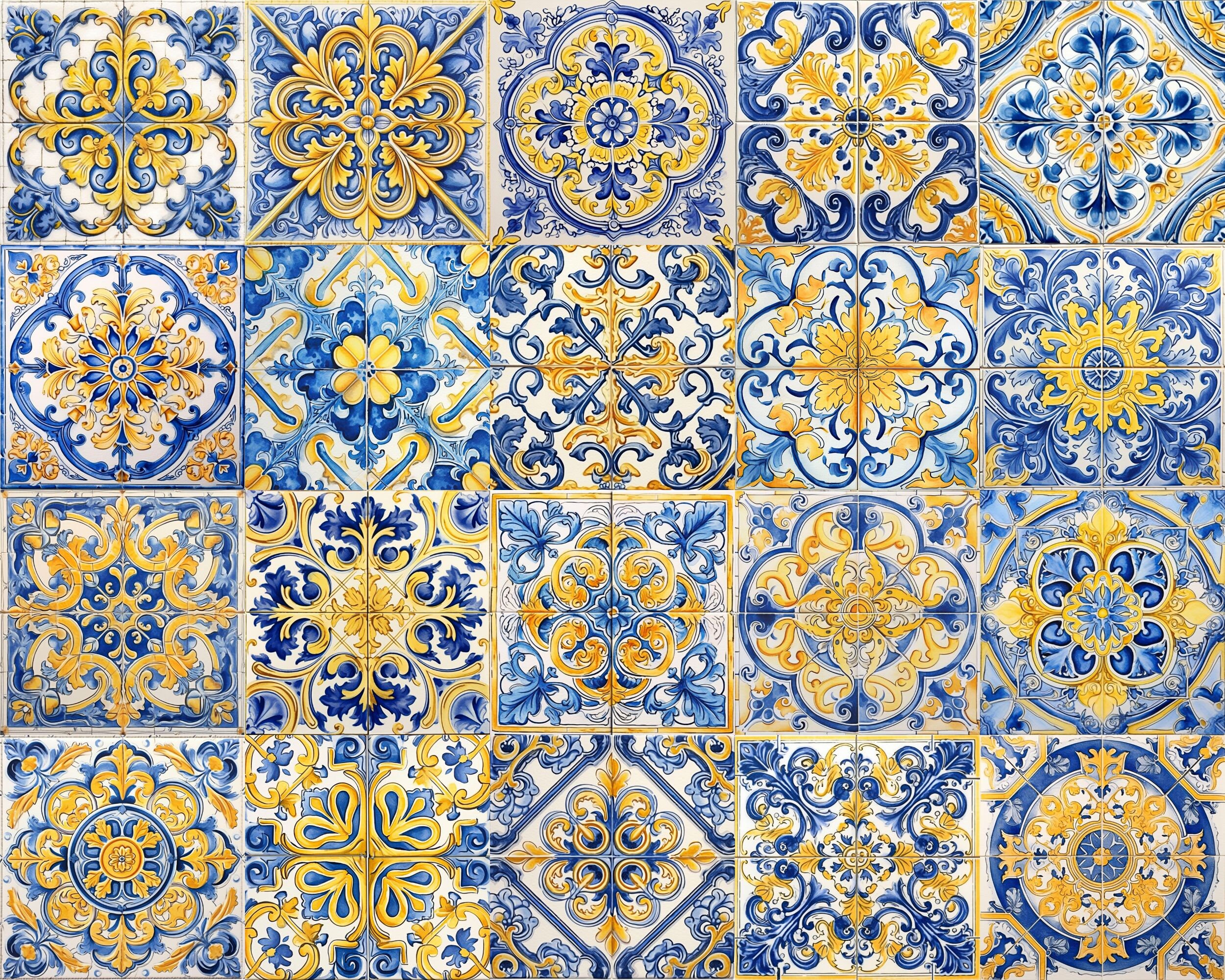 Blue and Yellow Azulejo Tiles Watercolor Clipart With - Etsy