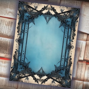 Printable Blue Gothic Lace Border Junk Journal Pages for Scrapbooking ...