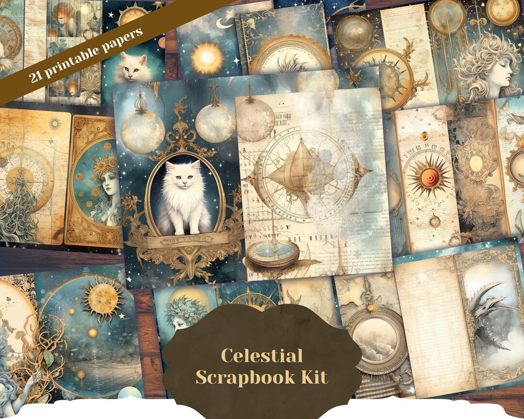 Moonlight Junk Journal Digital Kit Printable Moon and Sun Celestial ...