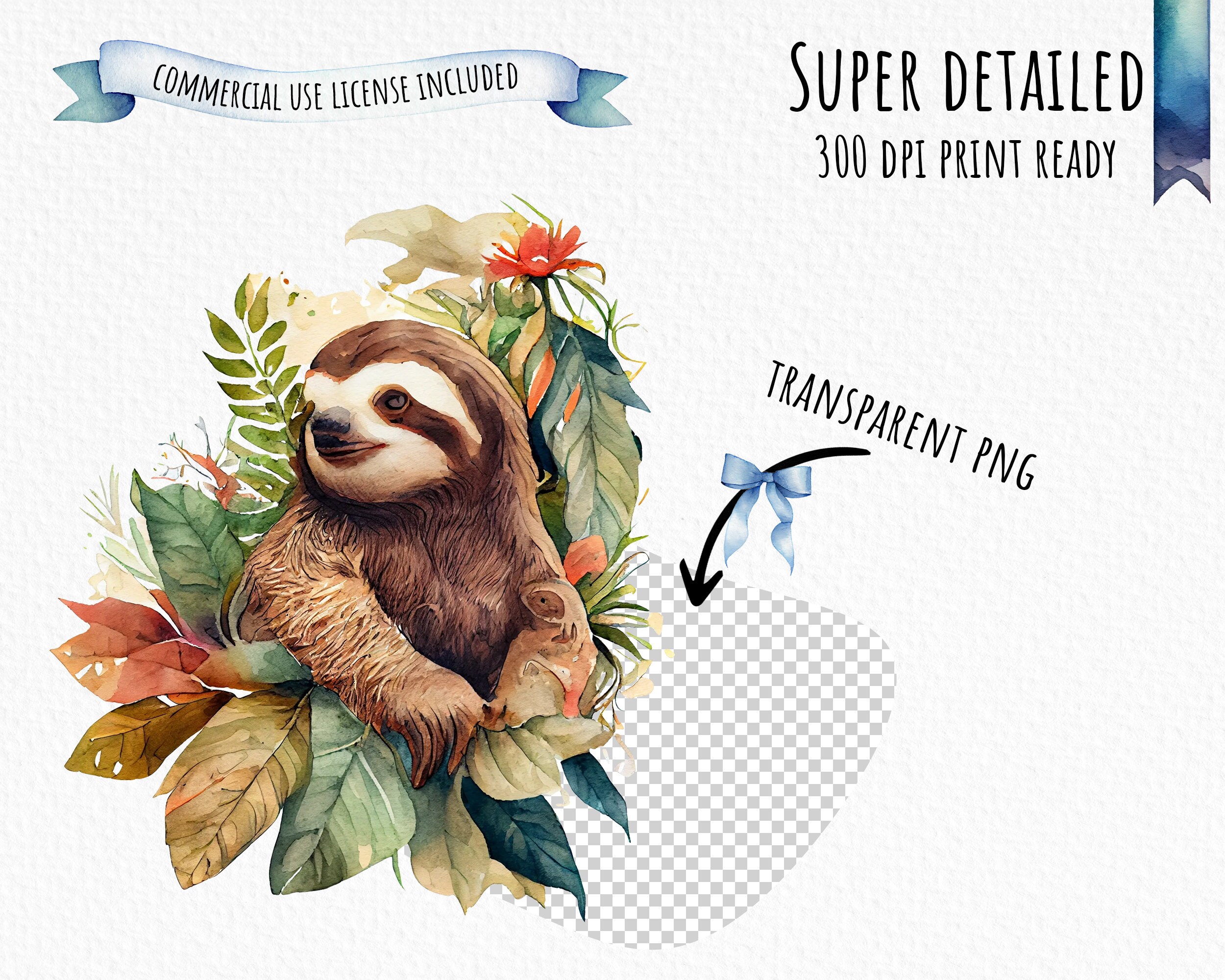 Adorable Watercolor Sloth Clipart Bundle for Crafts and - Etsy