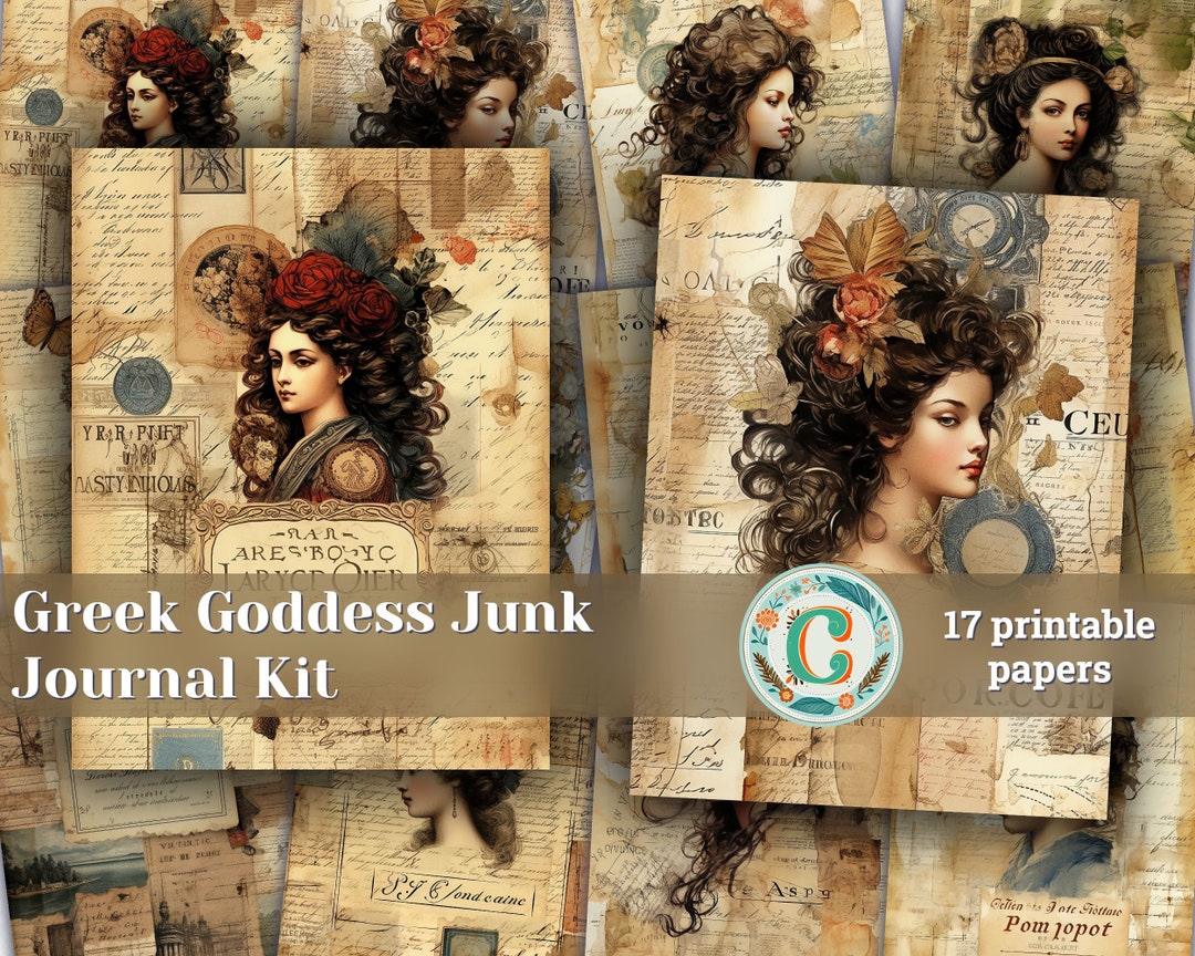 Junk Journal Page With Watercolor Greek Goddess Artemis, Digital Papers ...