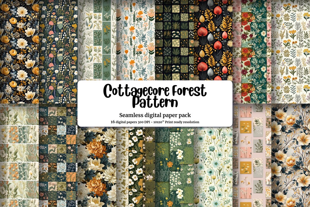 Cottagecore Digital Paper, Forestcore Pattern, Botanical Floral Design ...
