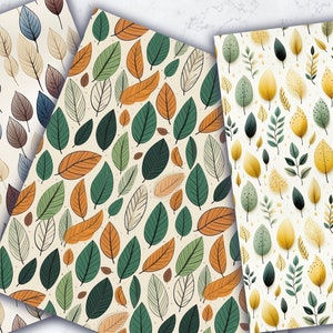 Botanical Leaf Digital Pattern Paper, Watercolor Illustration Style ...