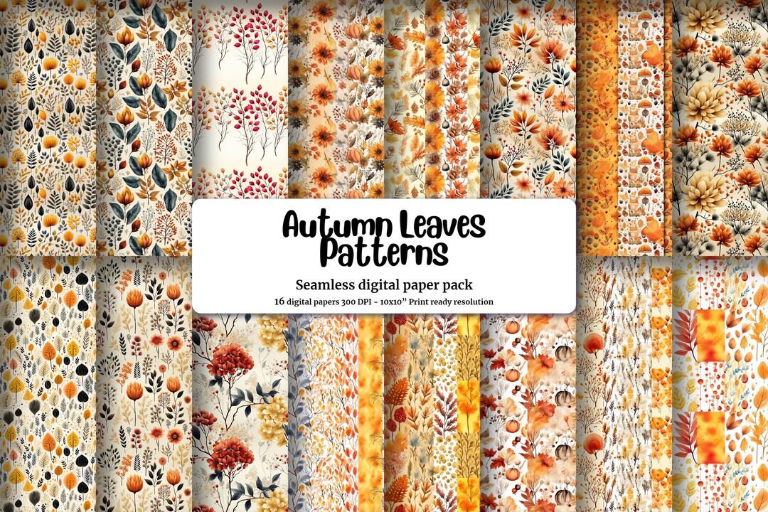 Autumn Leaves Digital Paper Patterns Seamless Texture Backgrounds ...