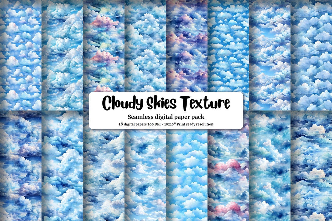 Digital Pattern Paper - Watercolor Clouds and Sky Seamless Texture for ...