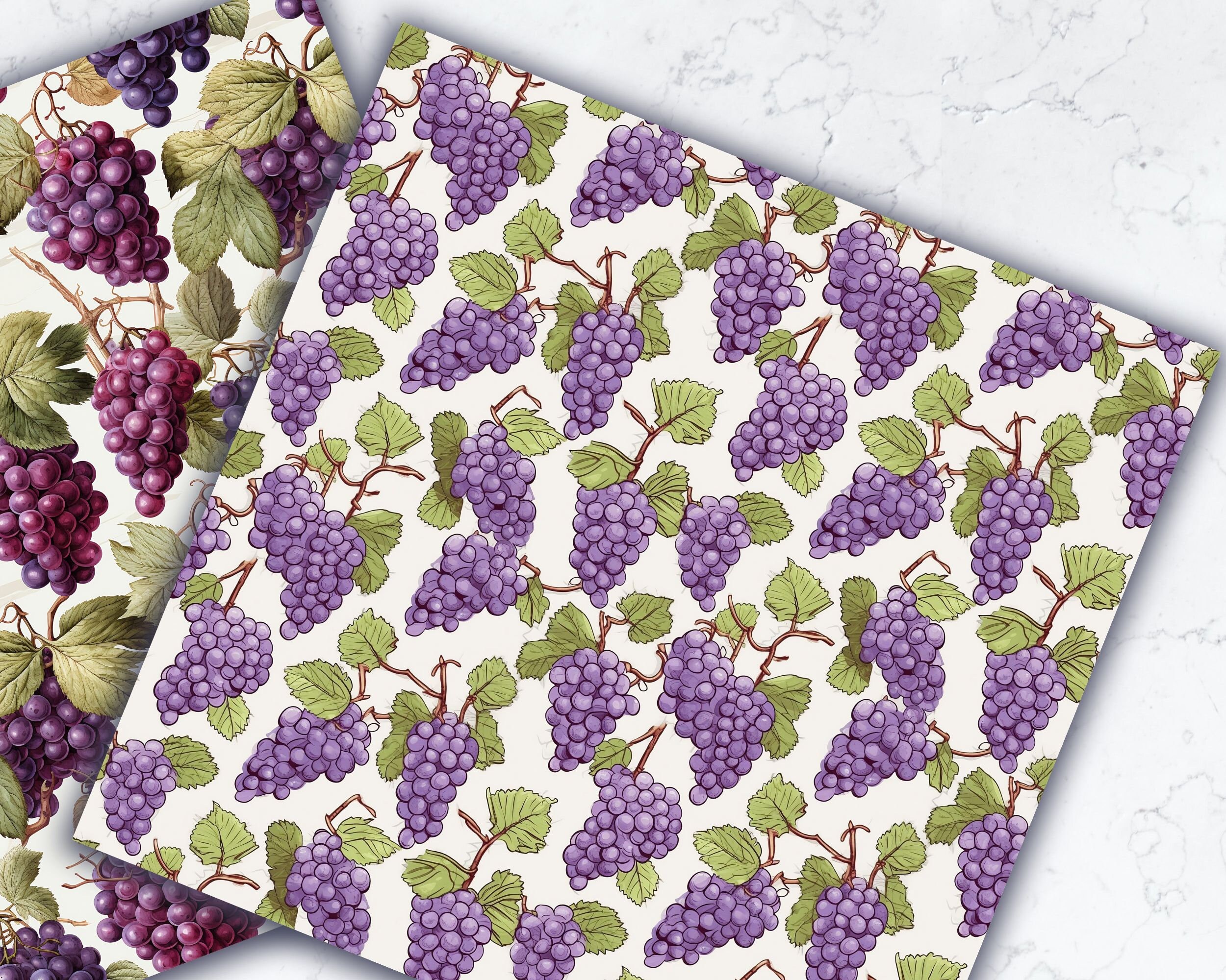 Digital Grape Clipart, Doodle Style Watercolor Illustration, Seamless ...