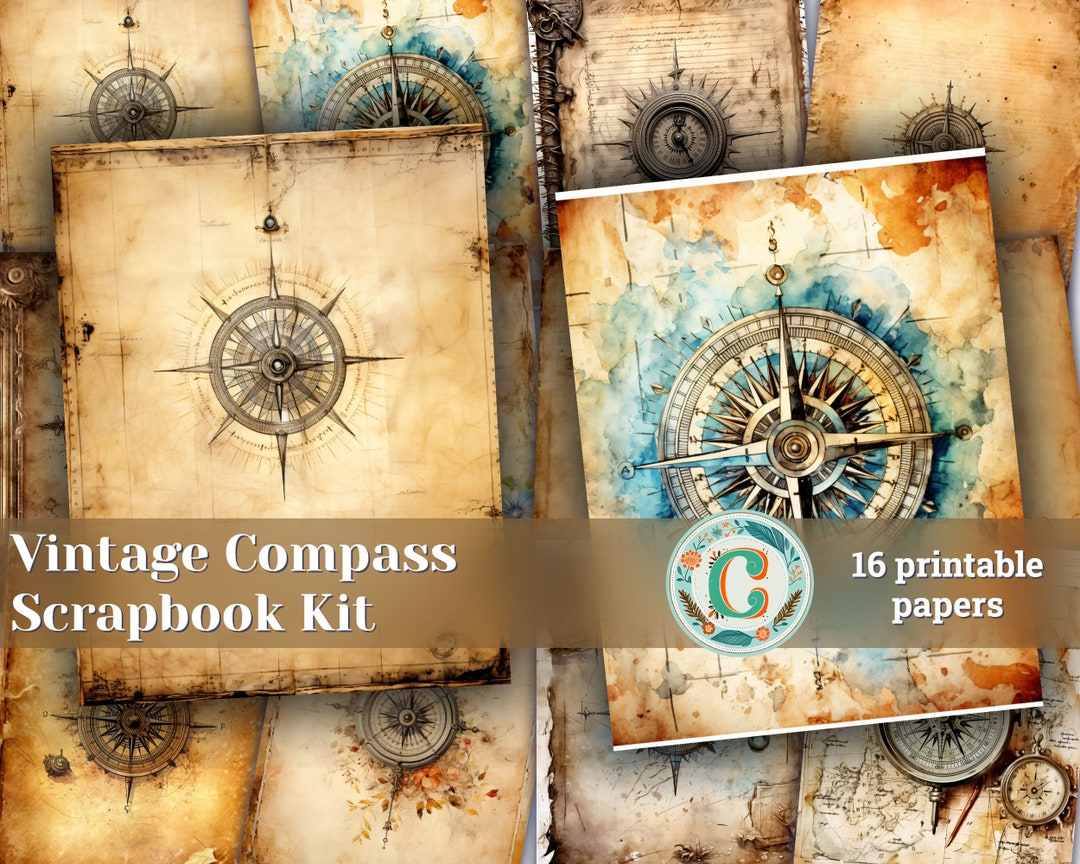 Vintage Scrapbook Wallpaper With Beautiful Compass Pattern Border ...