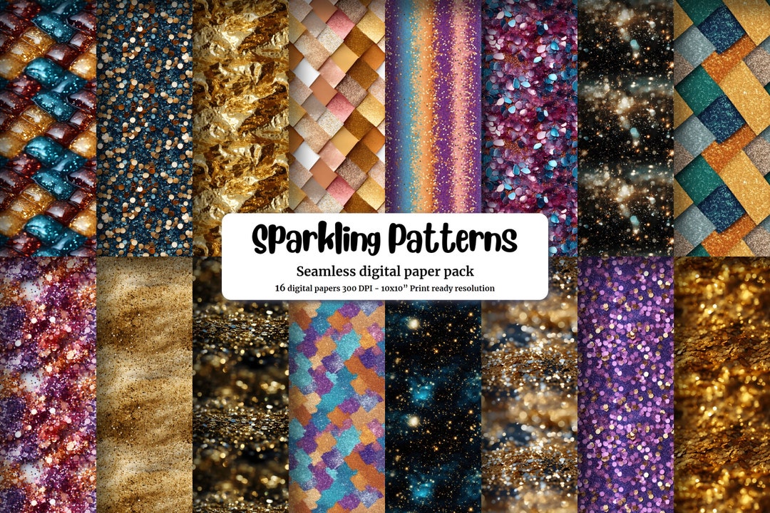 Glitter Texture Digital Paper Seamless Pack With 17 Unique Designs for ...