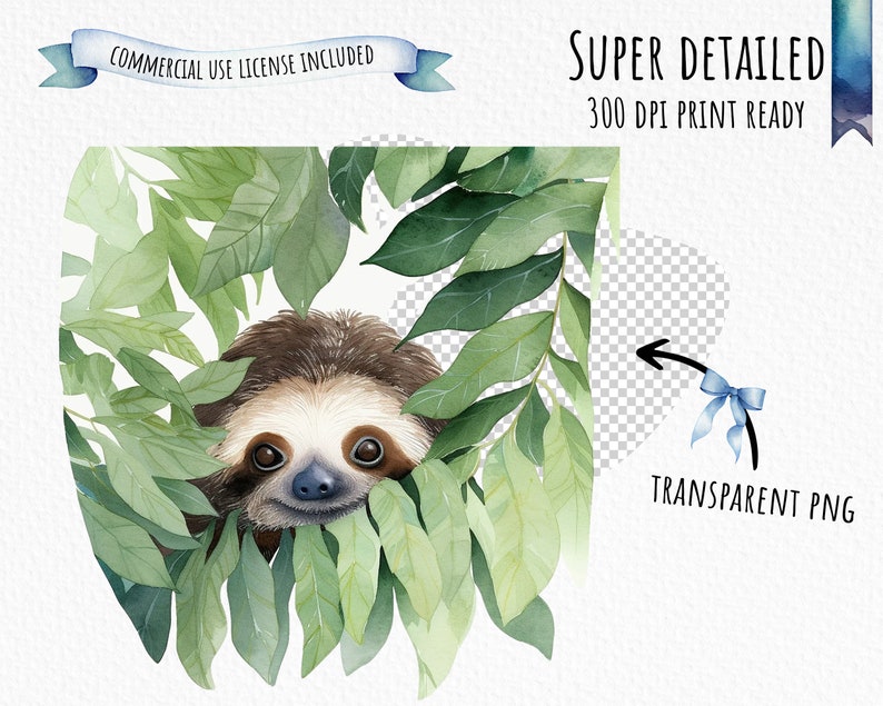 Adorable Watercolor Sloth Clipart Bundle for Crafts and - Etsy