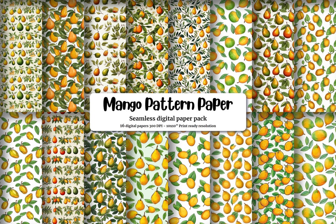 Mango Clipart Digital Pattern Paper With Cute Watercolor Illustration ...