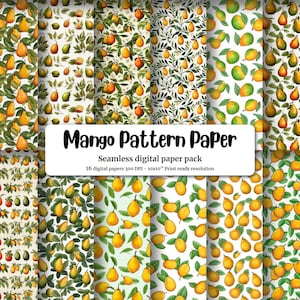 Mango Clipart Digital Pattern Paper With Cute Watercolor Illustration ...