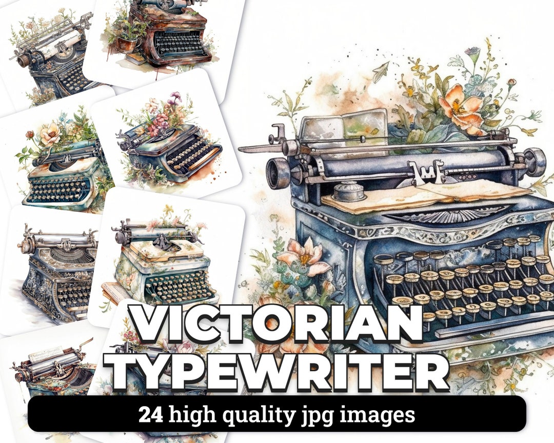 Watercolor Victorian Typewriter Clipart - 24 JPG Images With Commercial ...