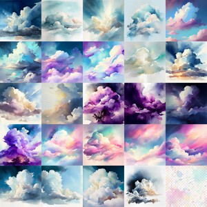 Dreamy Watercolor Clouds Clipart Bundle | Sky & Weather Elements | DIY ...