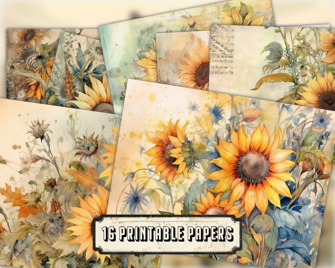 Watercolor Fairy Tale Sunflowers Junk Journal Background, Printable ...