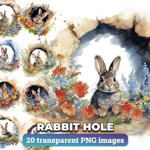 Rabbit Hole Clipart - 20 High Quality PNG - Digital Download Card ...